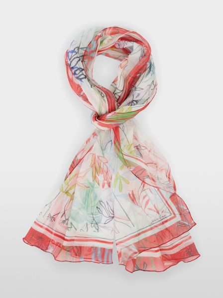 Silk scarf with arty leaf motif | marc-cain.com/en