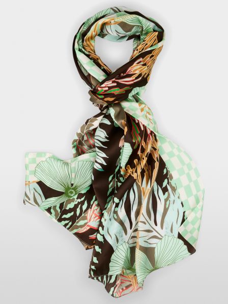 Silk scarf with floral print | marc-cain.com/en